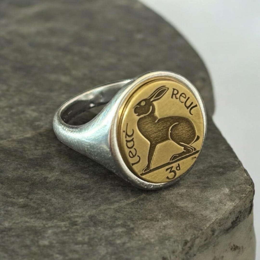 IRELAND Rabbit Ring, Irish Bunny Coin Signet Ring Women, Celtic Eire ...