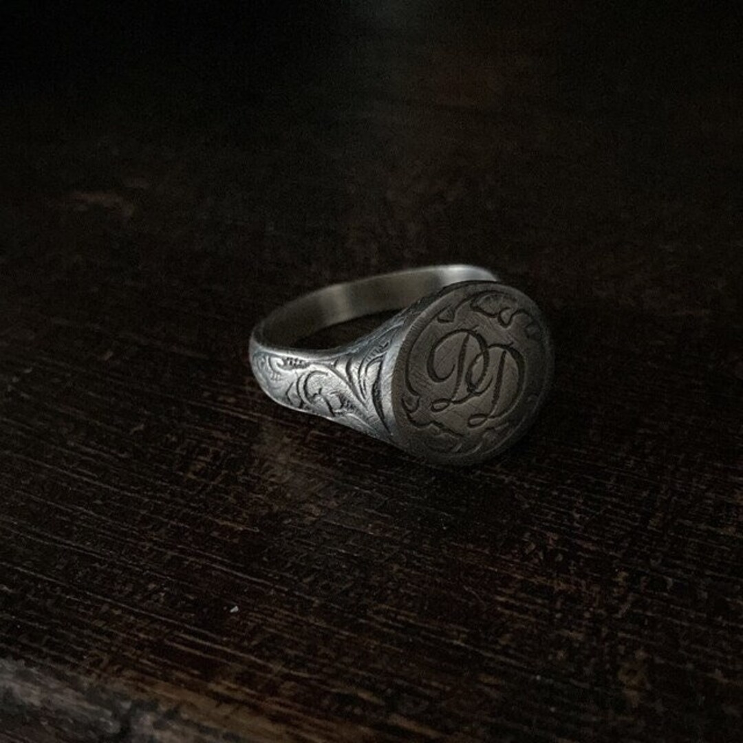 Personalized Vintage Initial Signet Ring Men, Monogram Engraved Ring ...