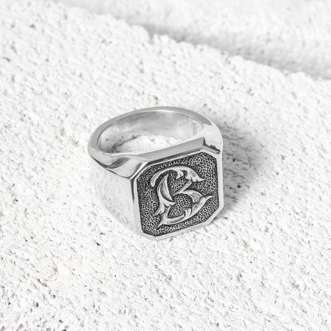 Personalized Monogram Rings for Men, Custom Gold Filled Initial Chunky ...