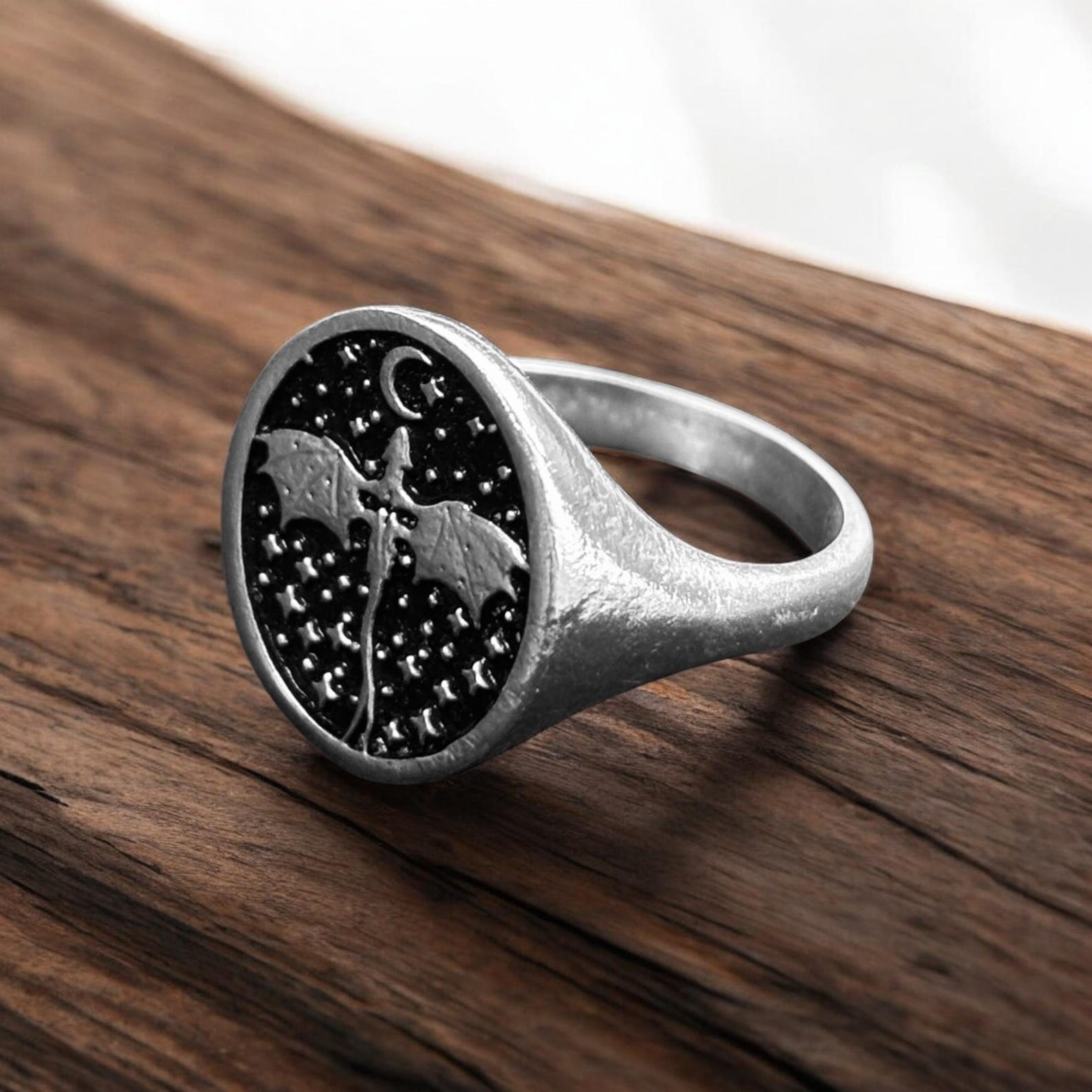 Valkyrie Dragon Ring, Velaris Acotar Signet Ring Woman, Starry Mountain ...