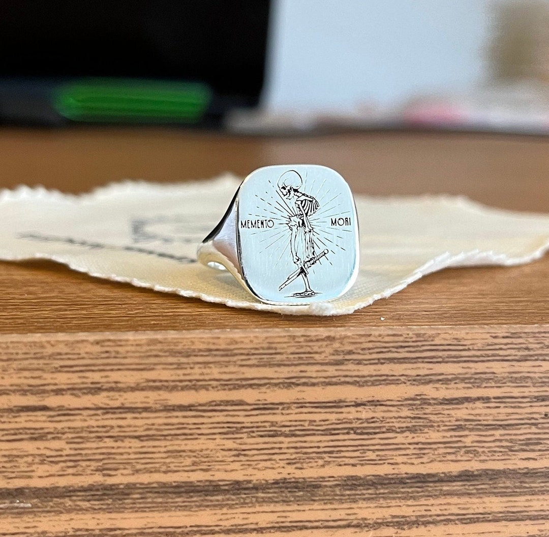 Memento Mori Signet Ring, Skull Pinky Ring, Silver Signet Ring, Gothic ...