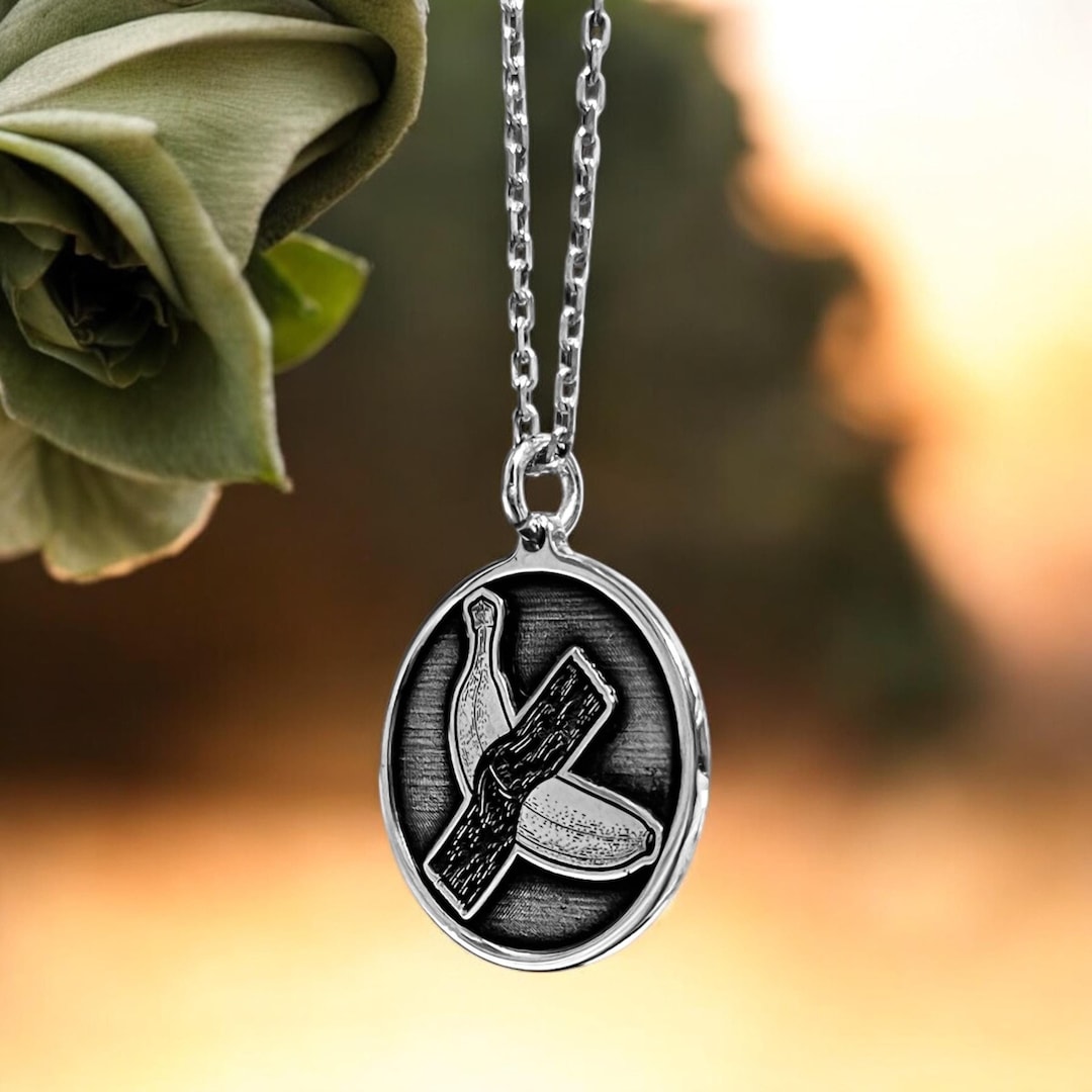 14k Gold Duck Tape Banana Necklace, Silver Fine Art Pendant, Modern Art ...