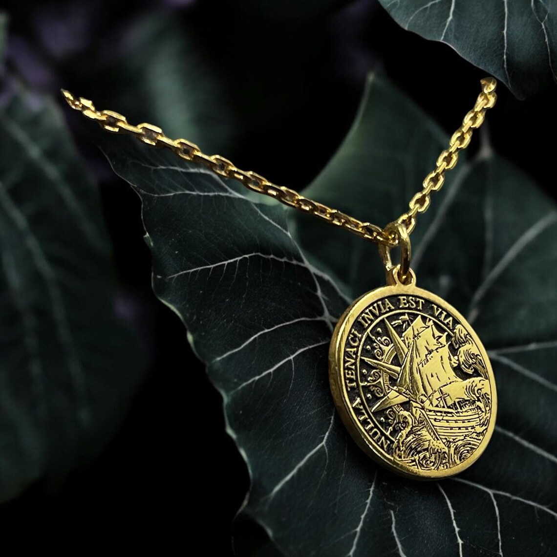 14k Gold Tenacity Necklace, Silver Latin Pendant, Quote Coin, Medallion ...