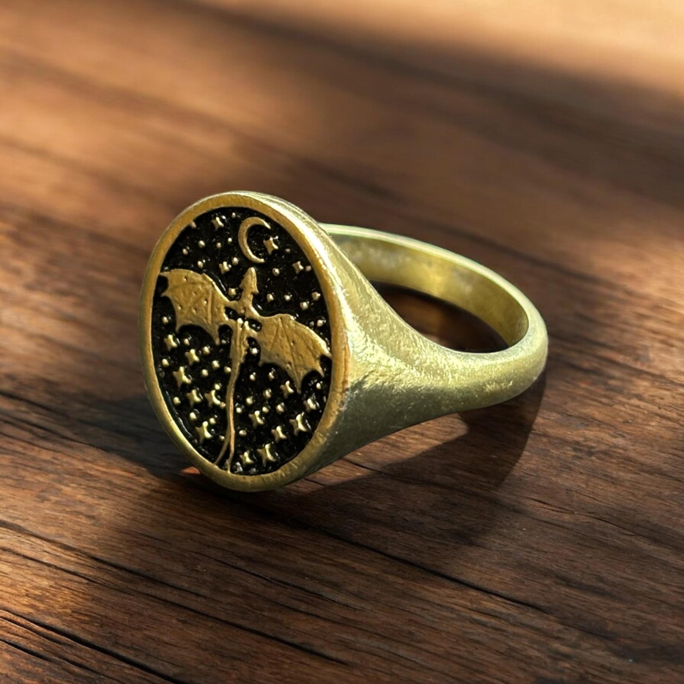 Valkyrie Dragon Ring, Velaris Acotar Signet Ring Woman, Starry Mountain ...