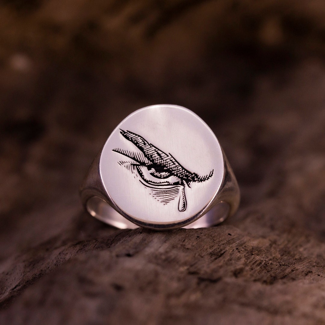 Lucifer's Tears Ring, the Fallen Angel Signet Ring, Silver Eye Pinky ...