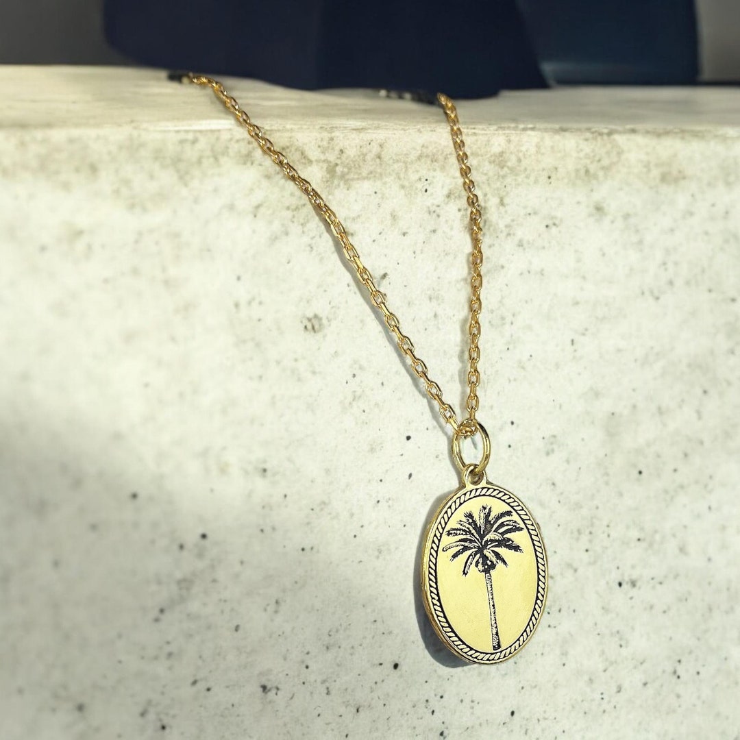 14k Gold Palm Tree Necklace, Personalized Florida Pendant, Silver ...
