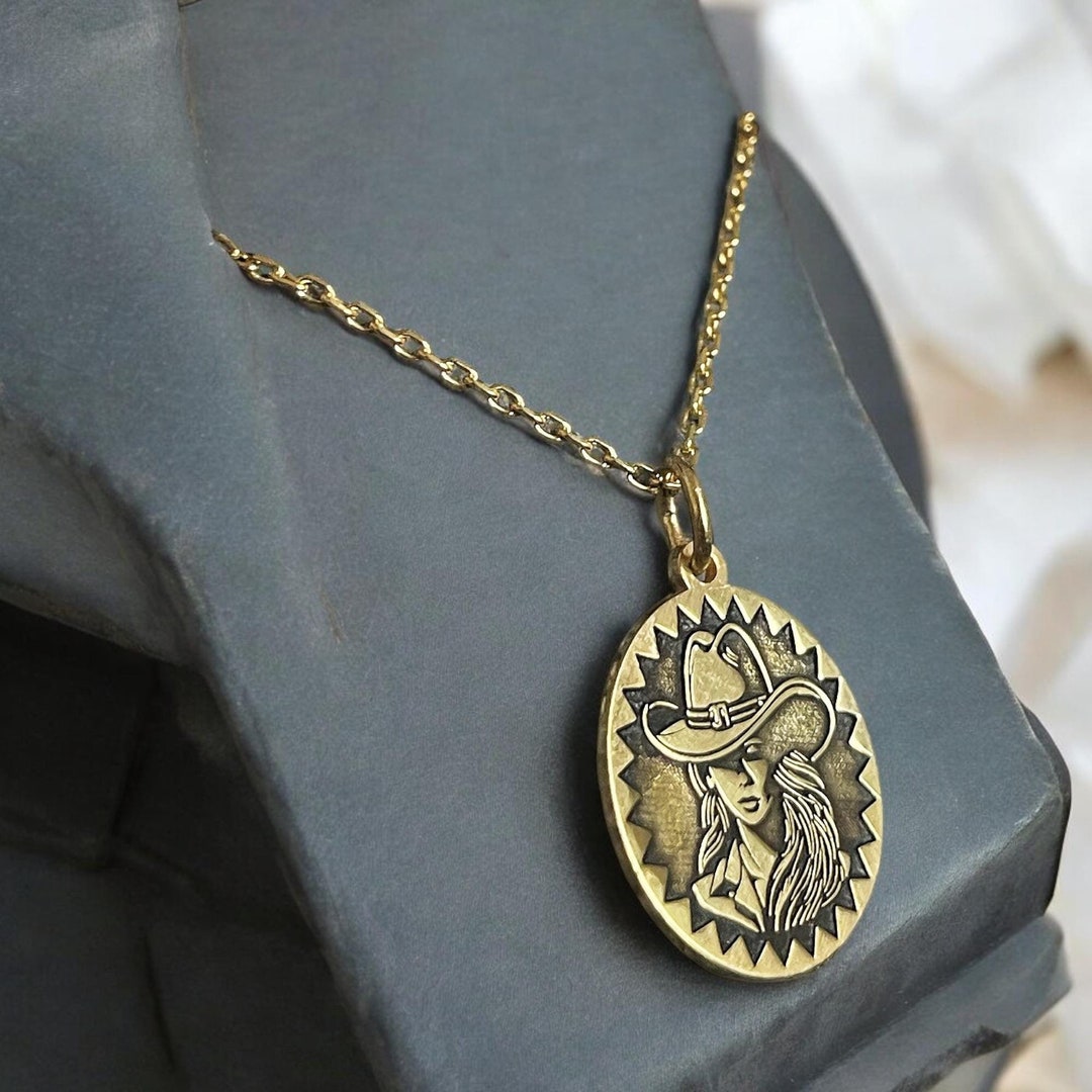 14k Gold Cowgirl Necklace, Silver Western Pendant, Cowboy Jewelry ...