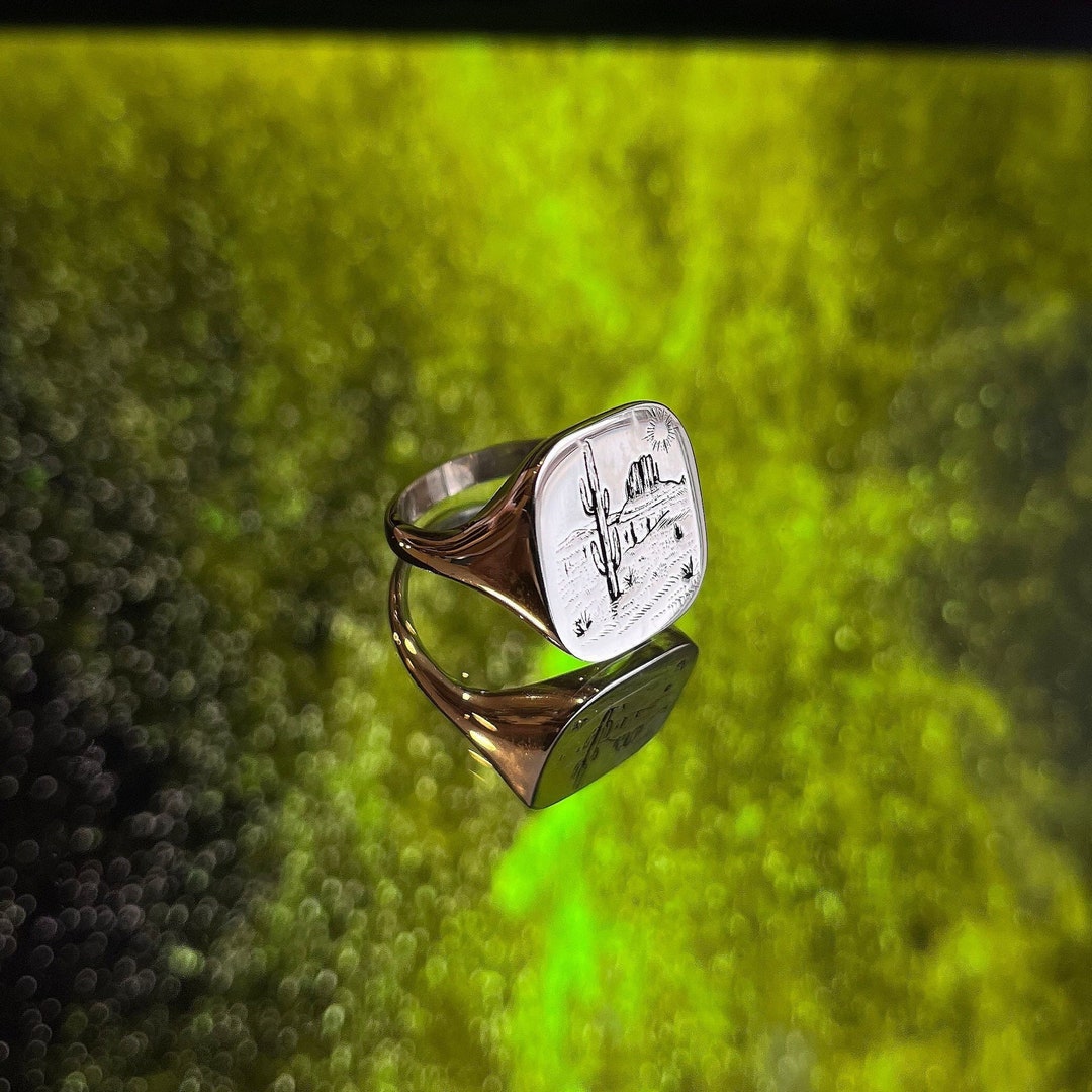 Arizona Valley Signet Ring, Sterling Silver Signet Ring, Cactus Lover ...