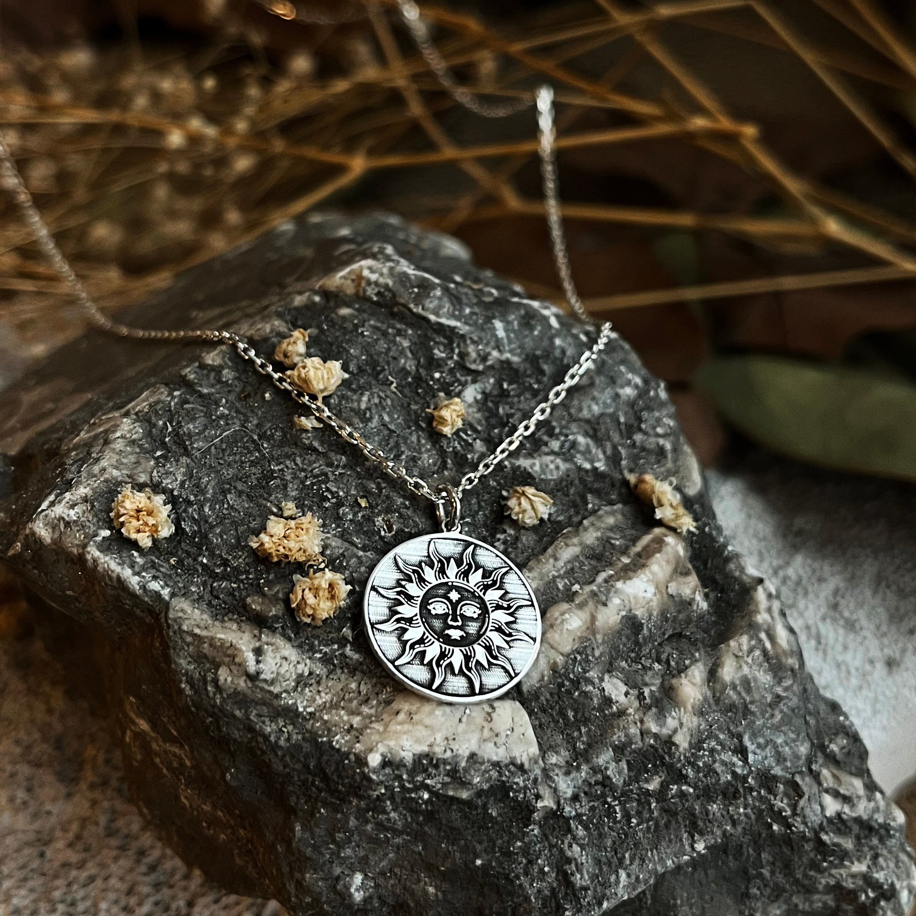 Sun Necklace Sun Face Silver Pendant Personalized Sunshine | Etsy