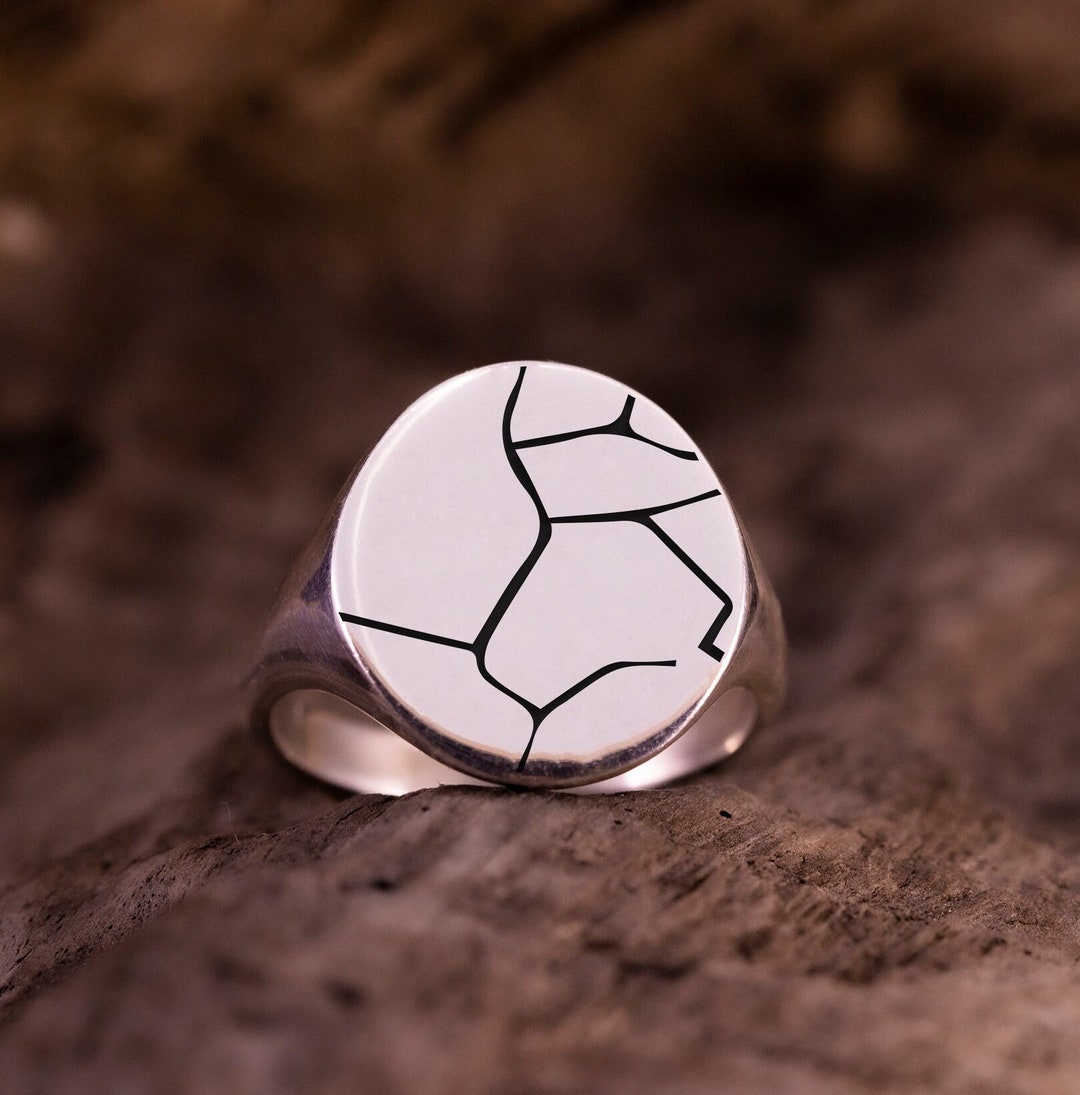 Kintsugi Ring, Japanese Crack Signet Ring Women, Broken Pottery Pinky ...