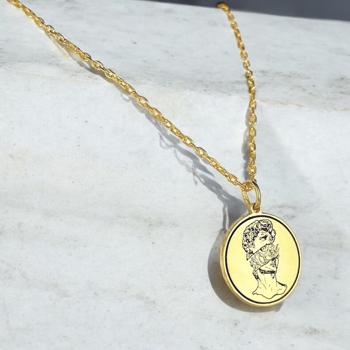 14k Gold Michelangelo David Necklace, Silver Italian Sculpture Pendant ...
