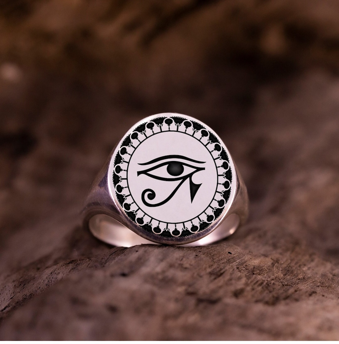 Eye of Horus Ring, Ancient Egypt Ankh Signet Ring, Ra Udjat Pinky Ring ...