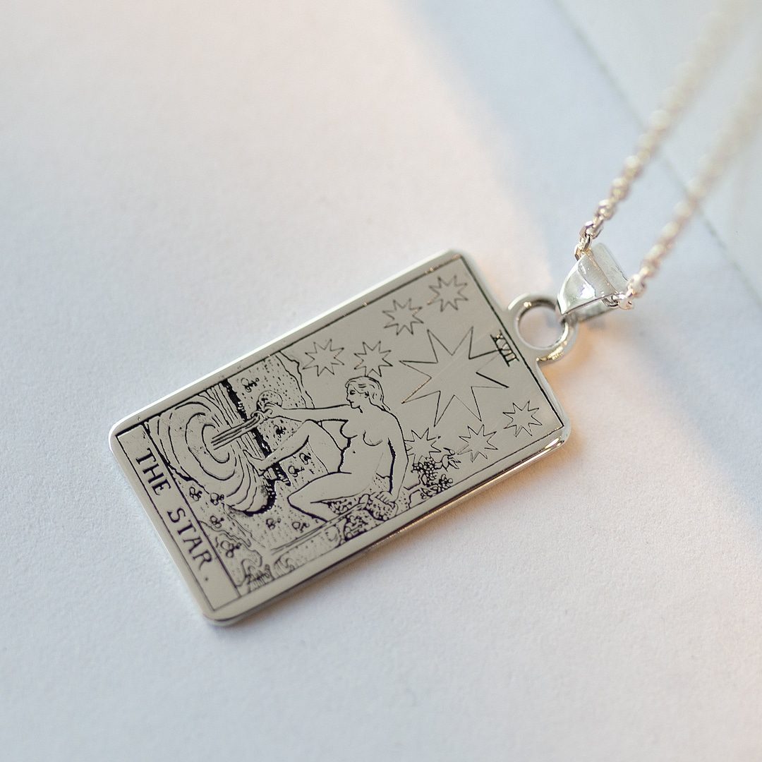 The Star Tarot Card Necklace, Silver Oracle Card Pentant, Gold Zodiac ...