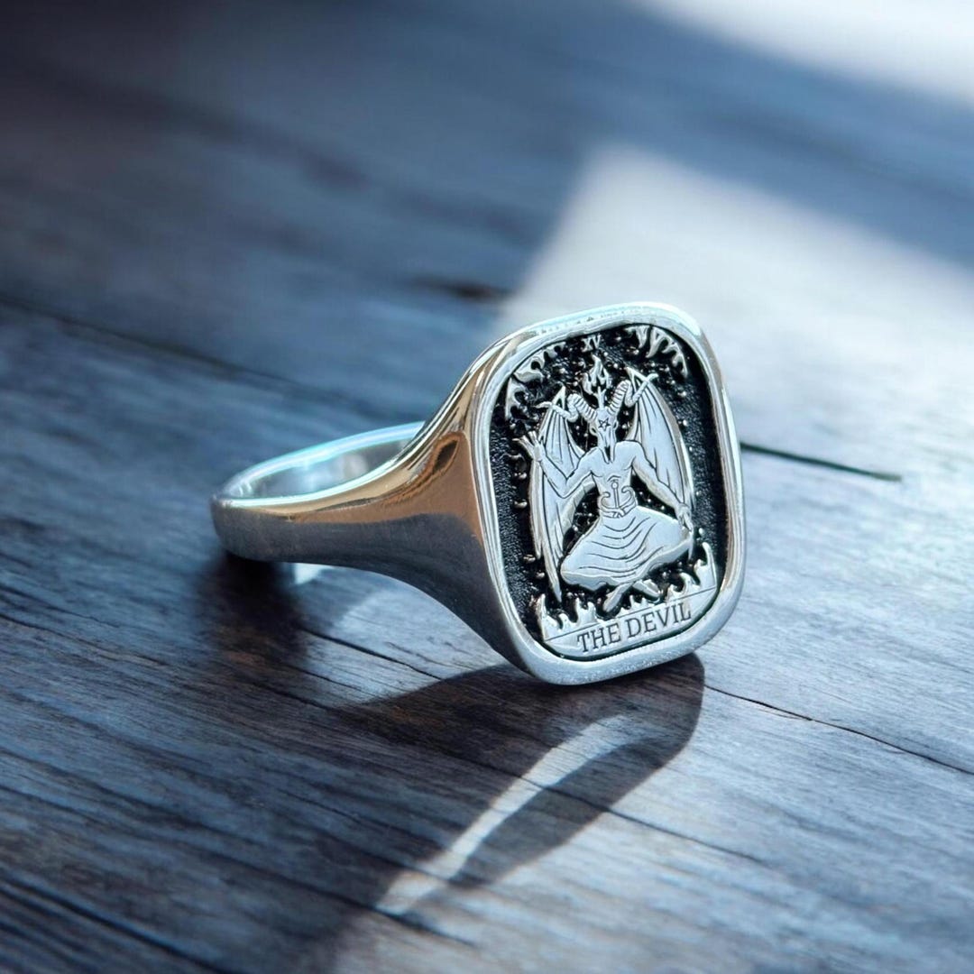The Devil Tarot Card Signet Ring, Satan Pinky Ring, Demon Jewelry Man ...