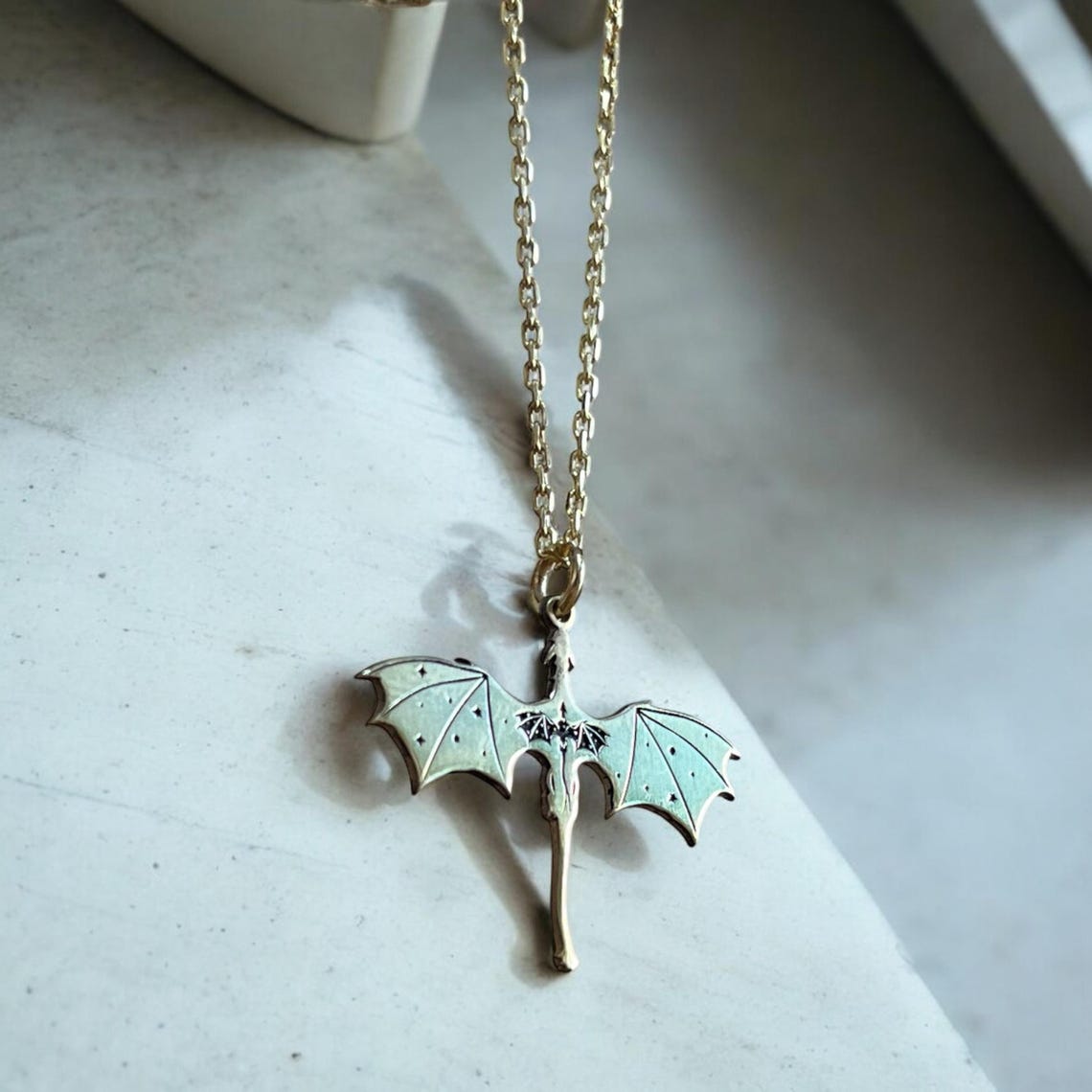 14k Valkyrie Dragon Necklace, Velaris Acotar Pendant, Starry Mountain ...