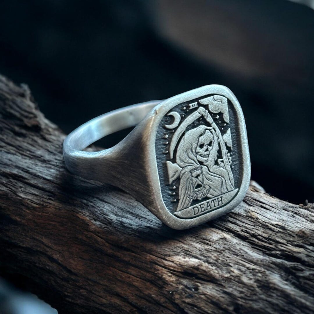 Death Tarot Card Signet Ring, Grim Reaper Pinky Ring, Gothic Skull ...