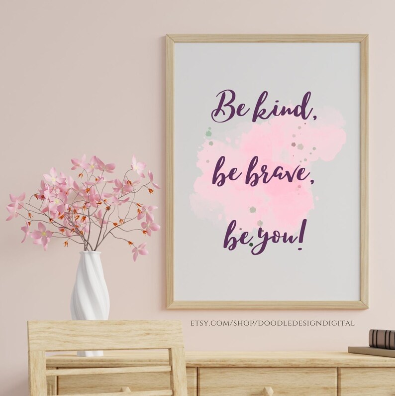 Printable Positive Affirmation Wall Art for Kids - Be, Kind, Be Brave ...