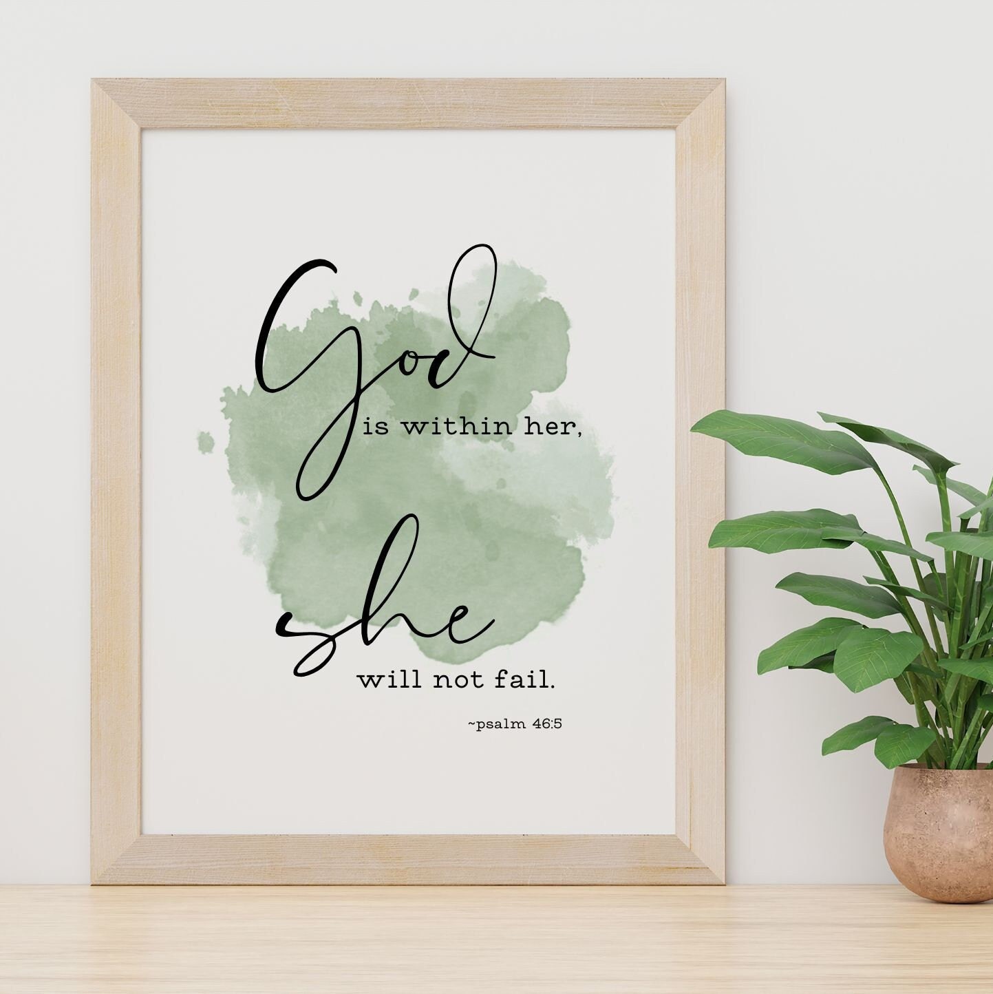Sage Green Bible Quote Wall Art - God is Within Her, She Will Not Fail ...