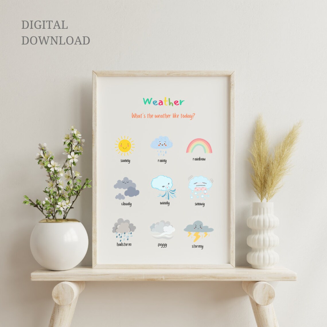 Printable Weather Chart for Montessori Nursery or Classroom - Etsy