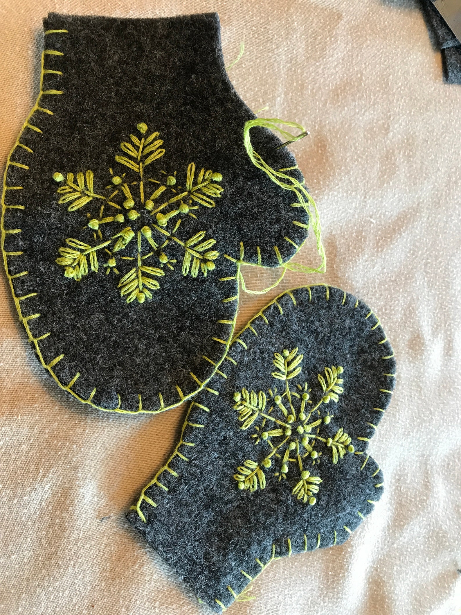 Christmas Decoration | Mittens | Hand Embroidered | Wool Felt | Pairs ...