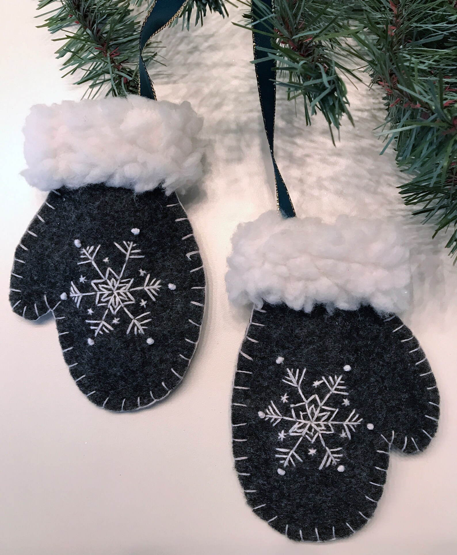 Christmas Decoration | Mittens | Hand Embroidered | Wool Felt | Pairs ...