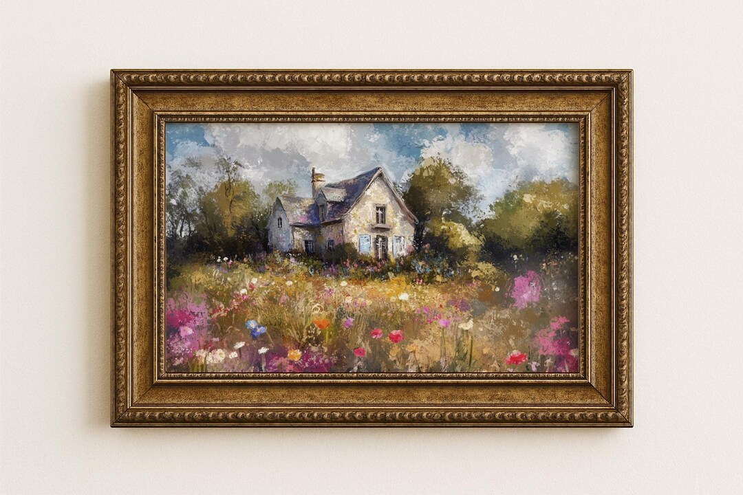 Poster Charming Cottage in Wildflower Meadow Poster – Countryside ...