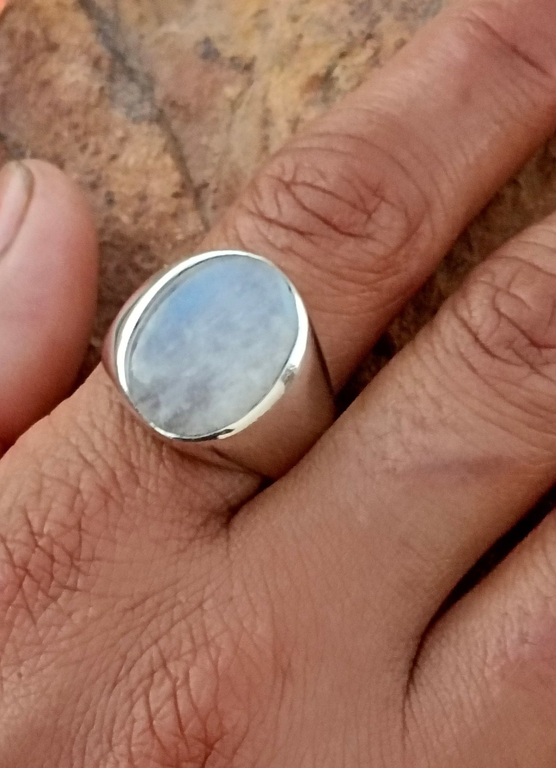 Natural Rainbow Moon Stone Ring, 925 Sterling Silver Ring, 22K Gold ...