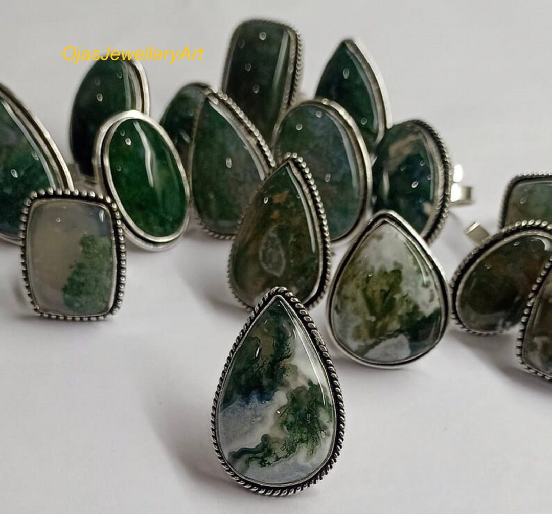 Natural Tree Agate Gemstone Ring: Handmade Silver Plated Ringvalentines ...