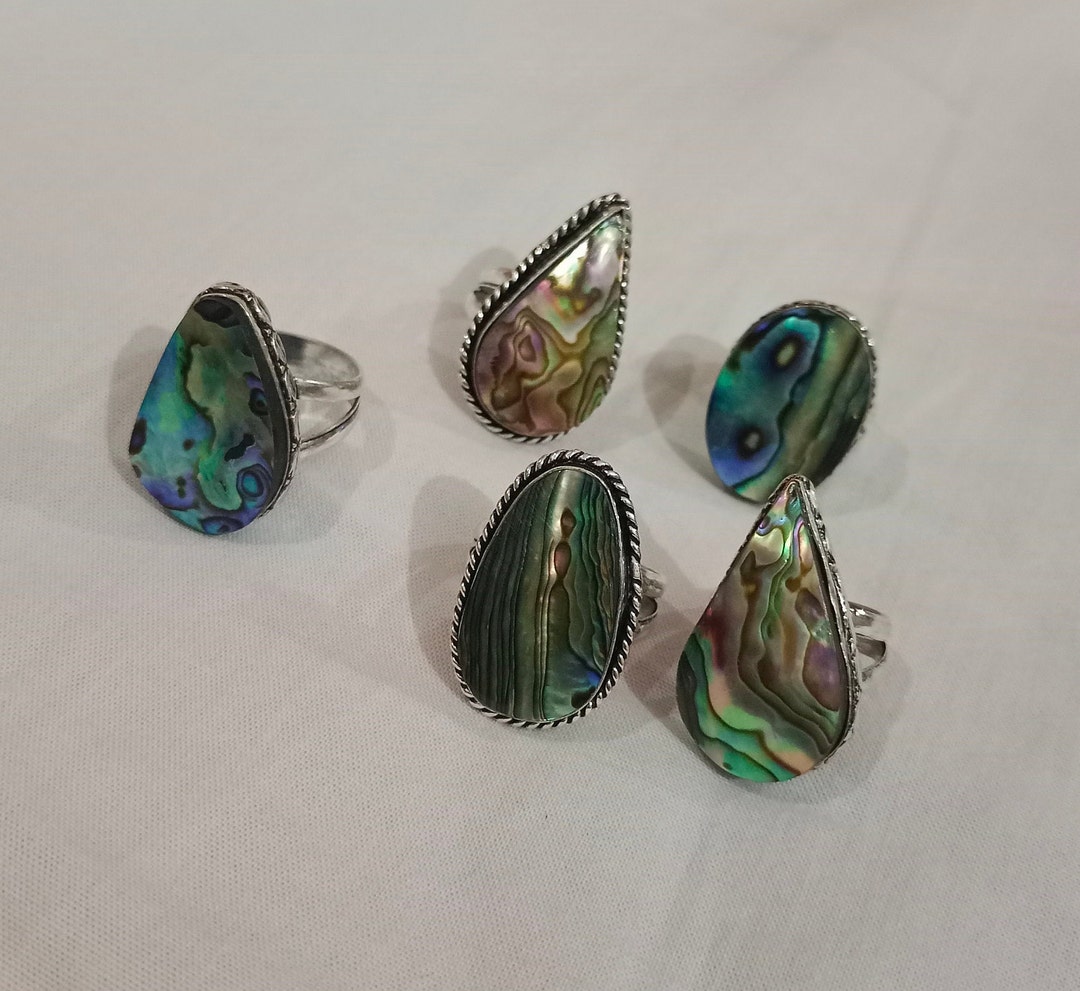 Natural Abalone Shell Gemstone Ring,925 Silver Plated Ring ,handmade Ring ,mix Shape Ring ...