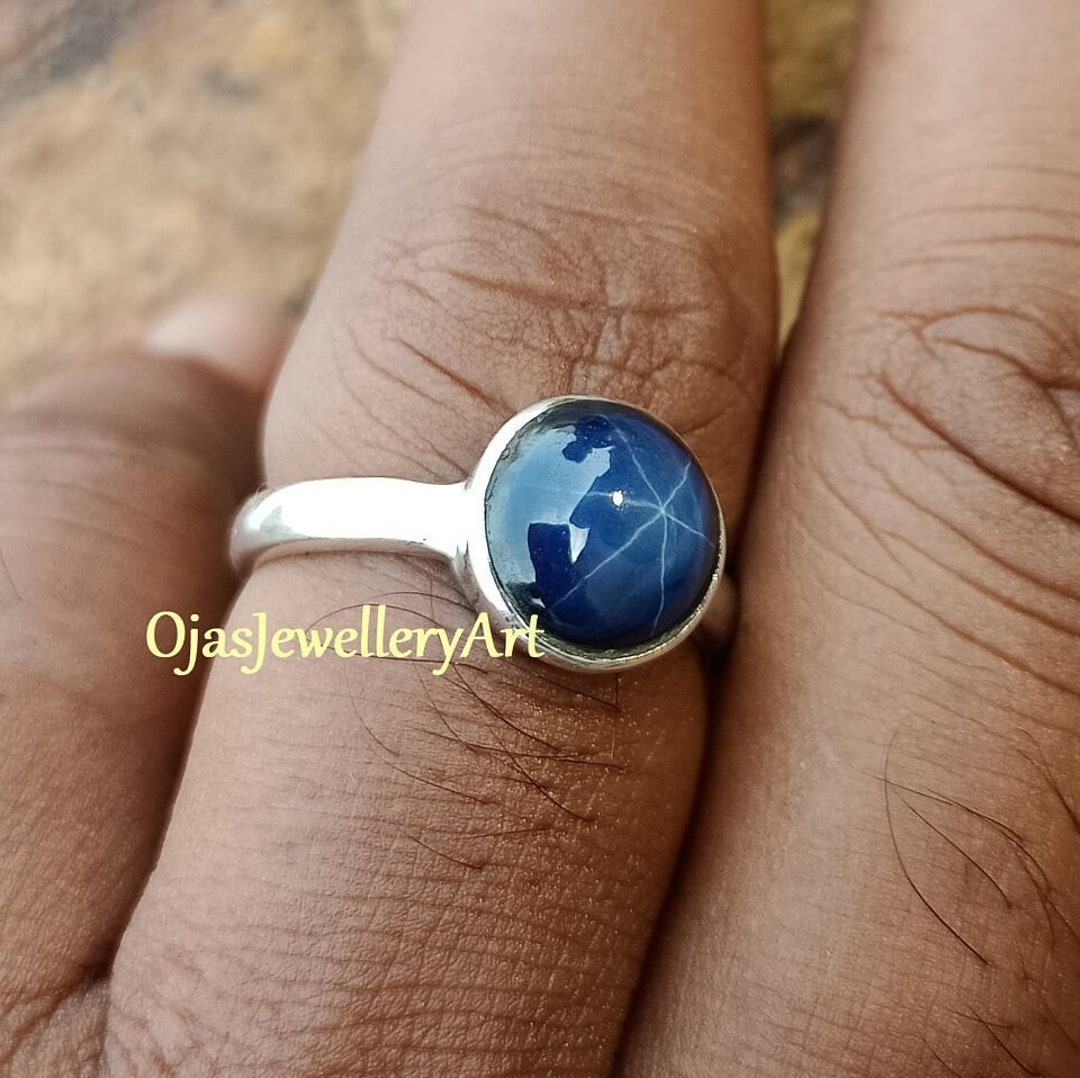 Natural Blue Star Sapphire Ring: 925 Sterling Silver Engagement Ring ...