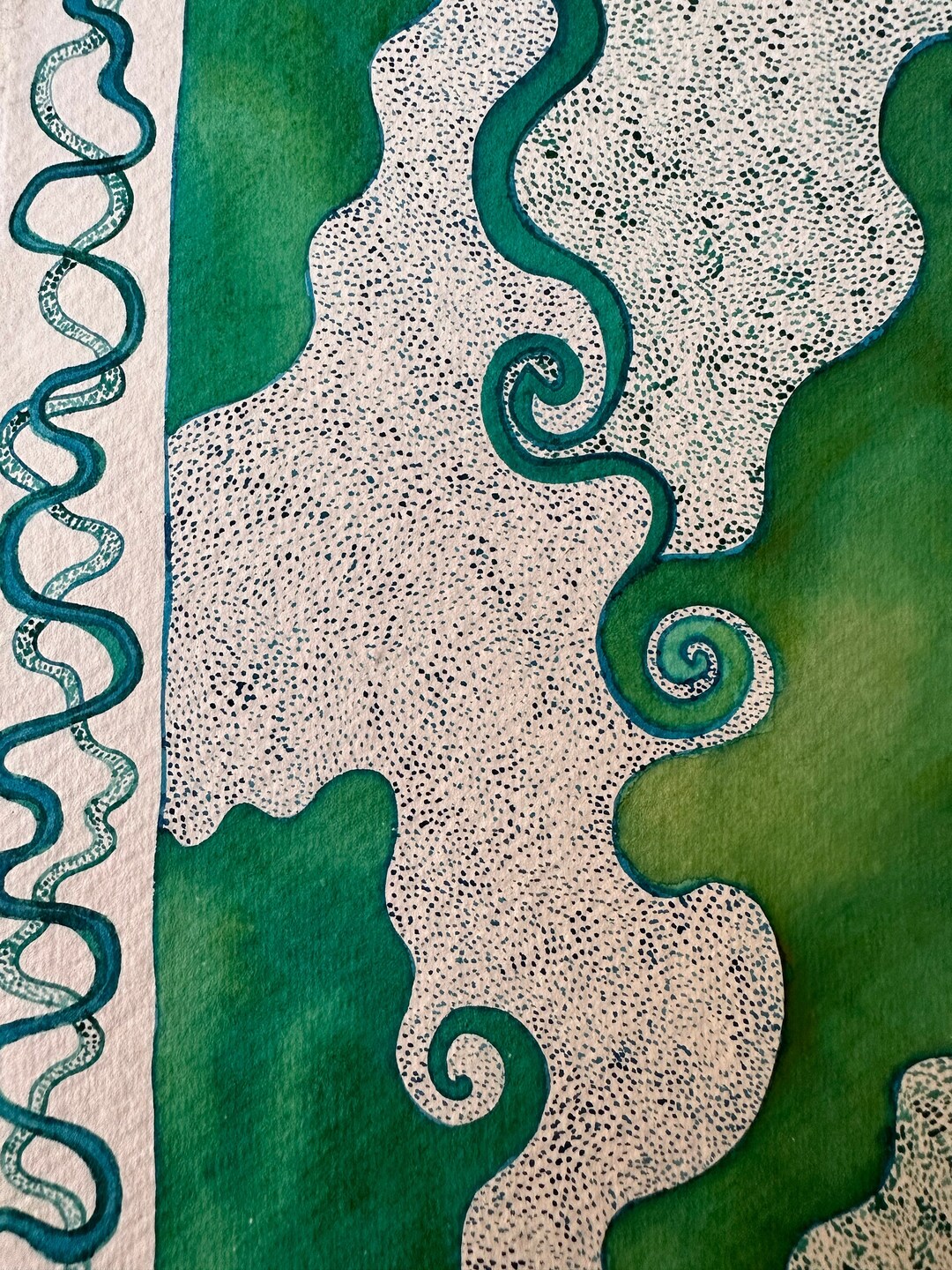 Seafoam | Green Ink Drawing | Watercolour | A4 Artwork | Original ...