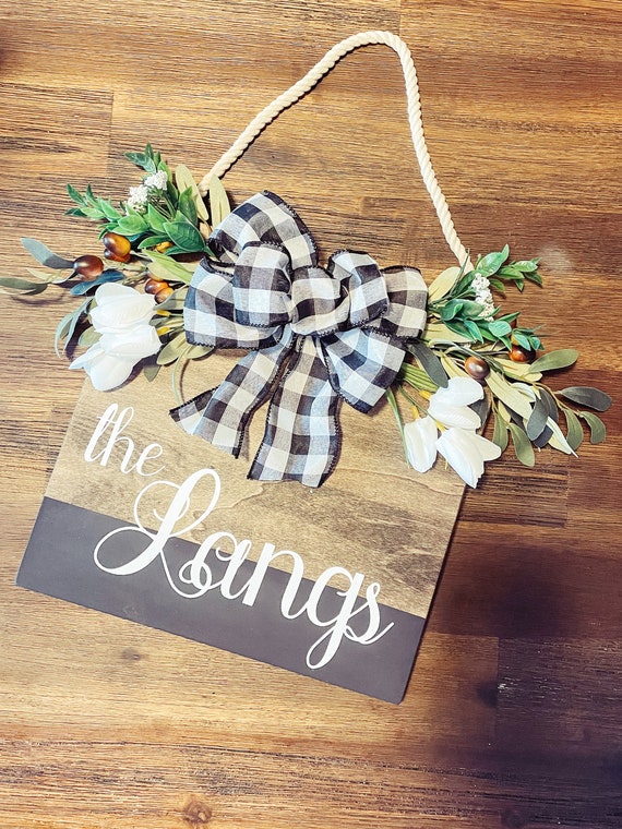 Square Wood Door Sign Customized Name Sign Front Door | Etsy