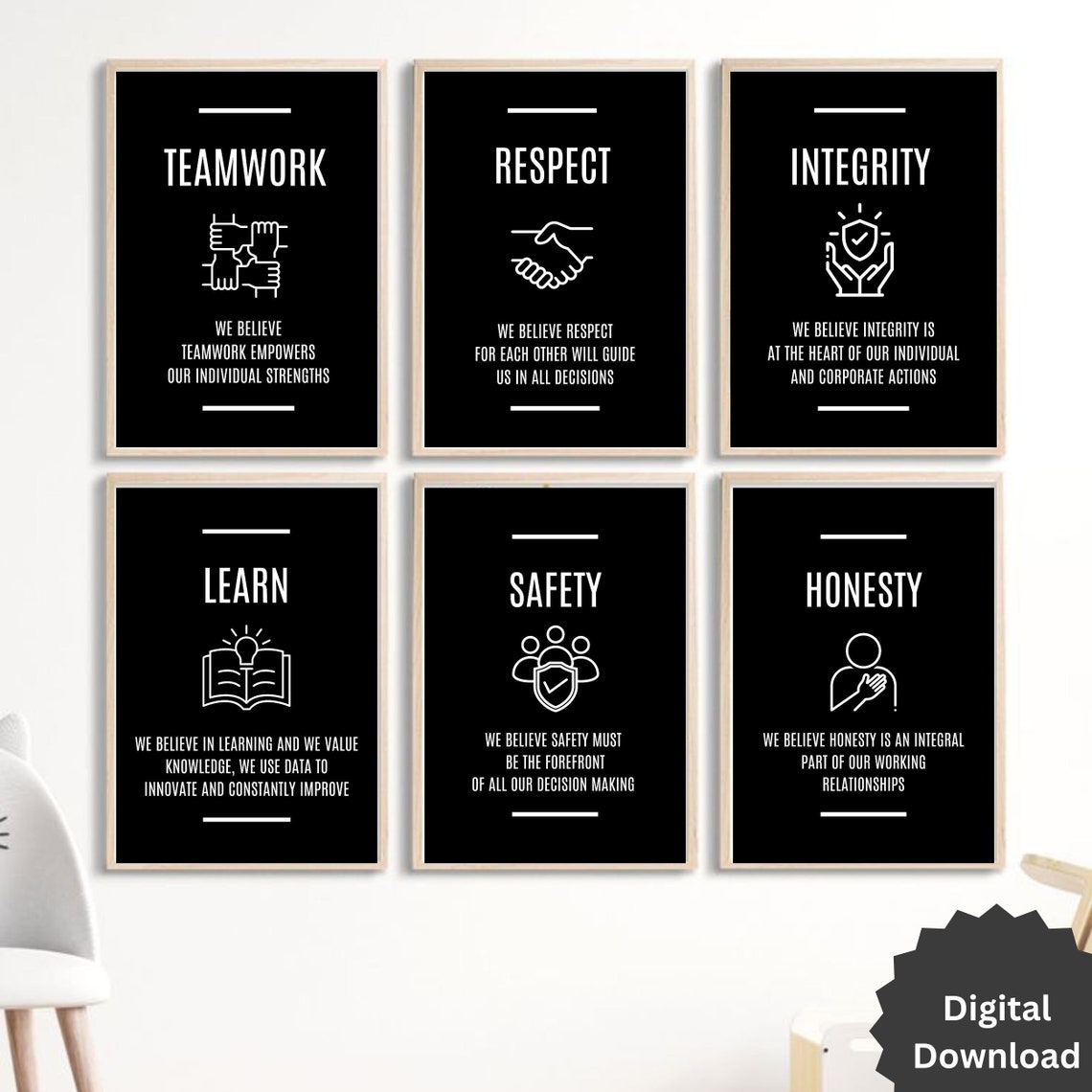 Company Core Values Wall Art Set – Teamwork, Respect, Integrity ...