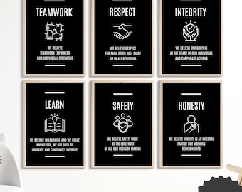 6 Company Core Values Inspirational Wall Art Canvas Print, Teamwork ...