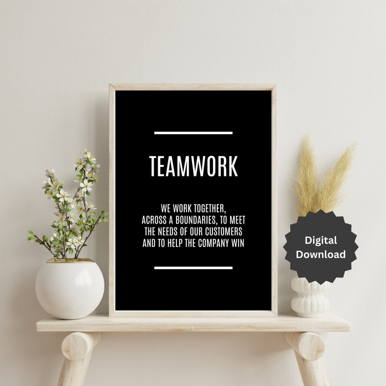 9 Company Core Values Inspirational Wall Art Canvas Print, Teamwork ...