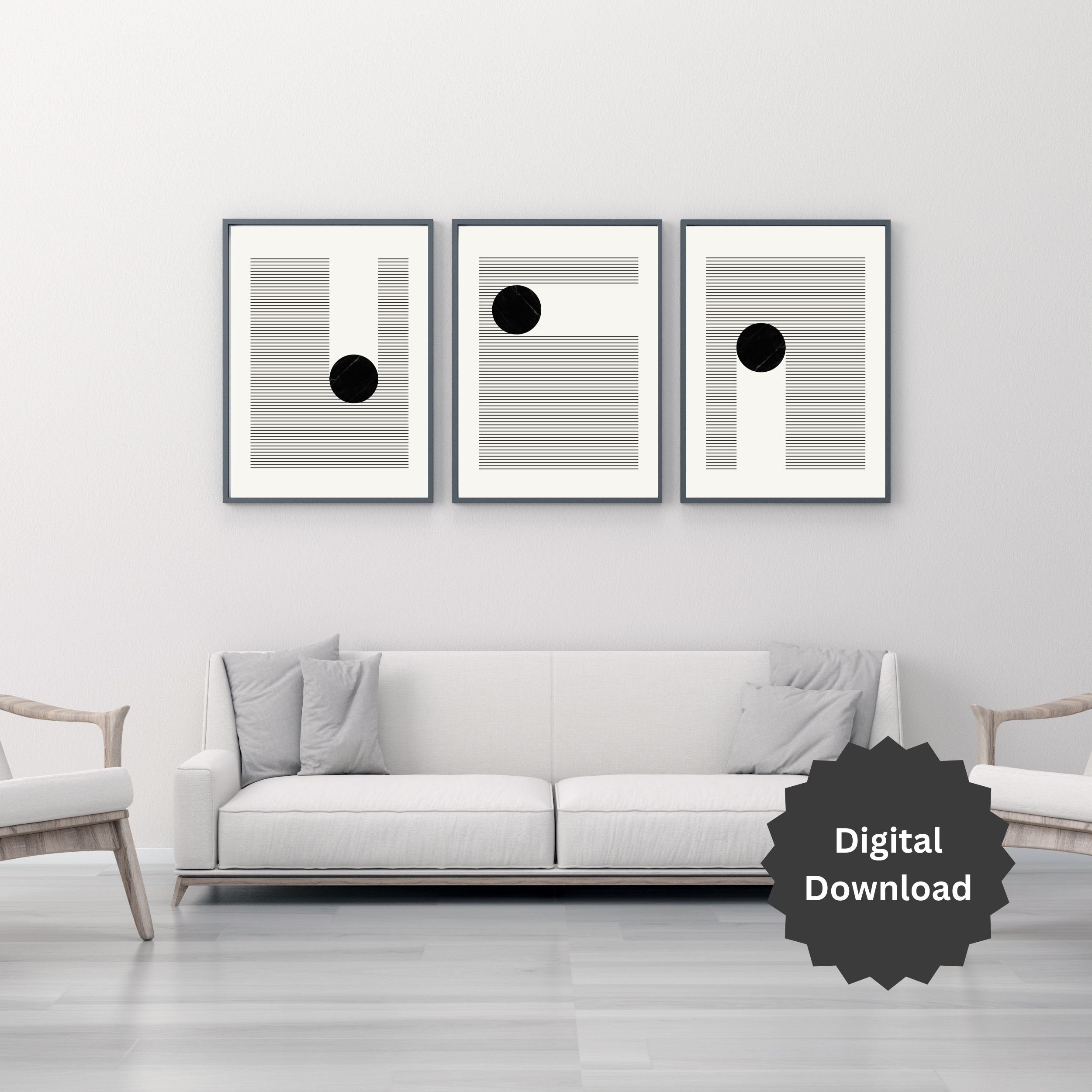 3 Piece Wall Art, Line Art Prints, Line Circle Wall Art Decor, Mid ...