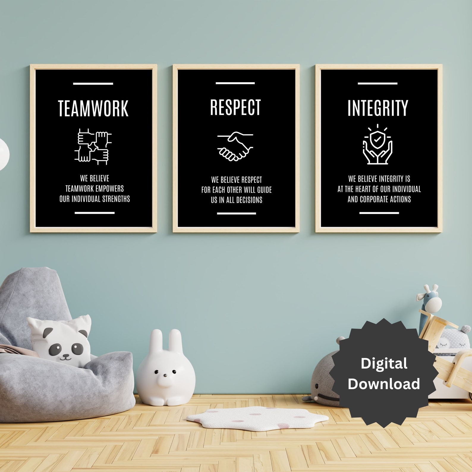 Company Core Values Wall Art Set – Teamwork, Respect, Integrity ...