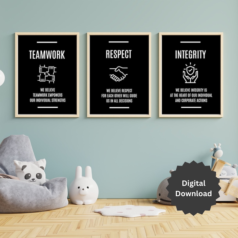 Company Core Values Wall Art Set – Teamwork, Respect, Integrity ...