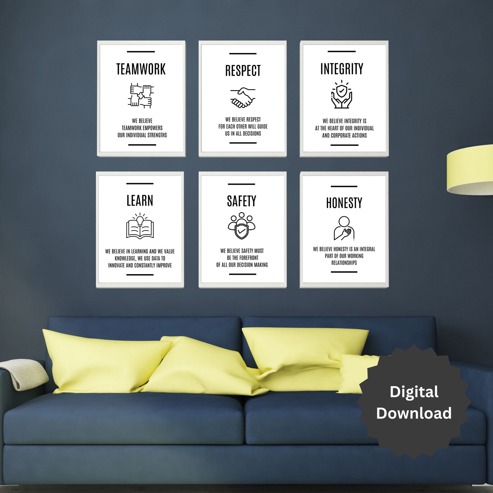 6 Company Core Values Inspirational Wall Art Canvas Print, Teamwork ...