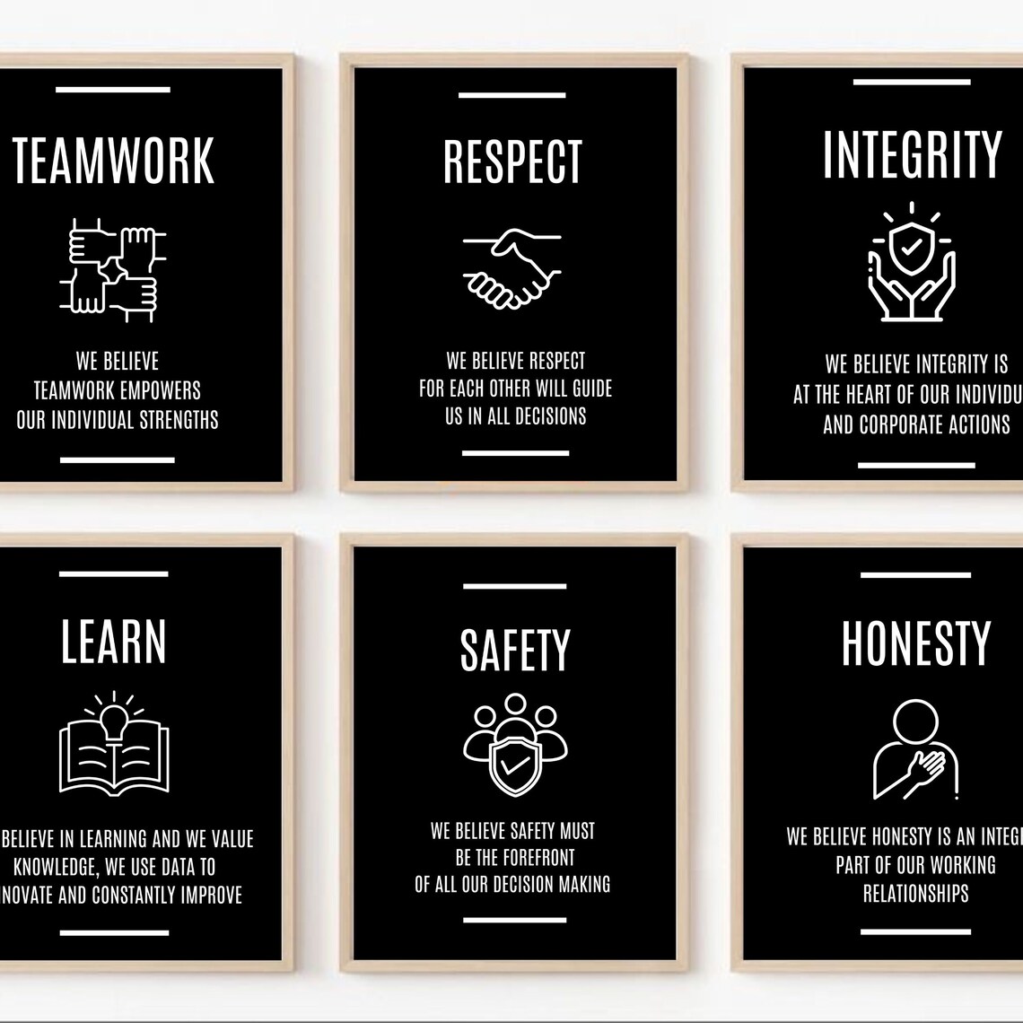 Company Core Values Wall Art Set – Teamwork, Respect, Integrity ...