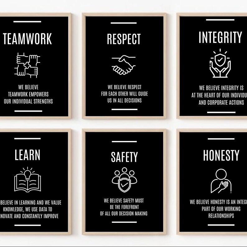 Company Core Values Wall Art Set – Teamwork, Respect, Integrity ...