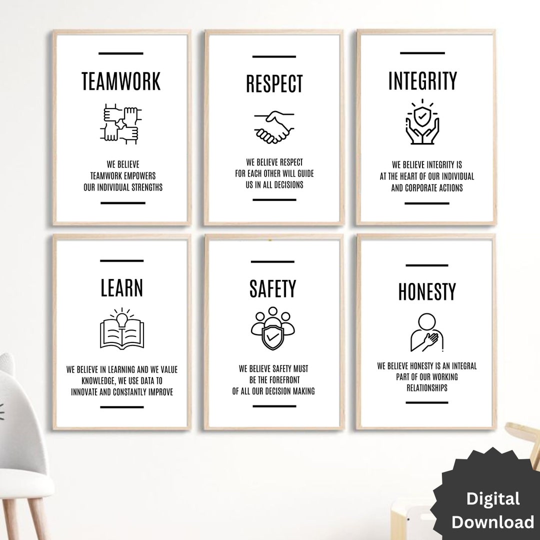 6 Company Core Values Inspirational Wall Art Canvas Print, Teamwork ...