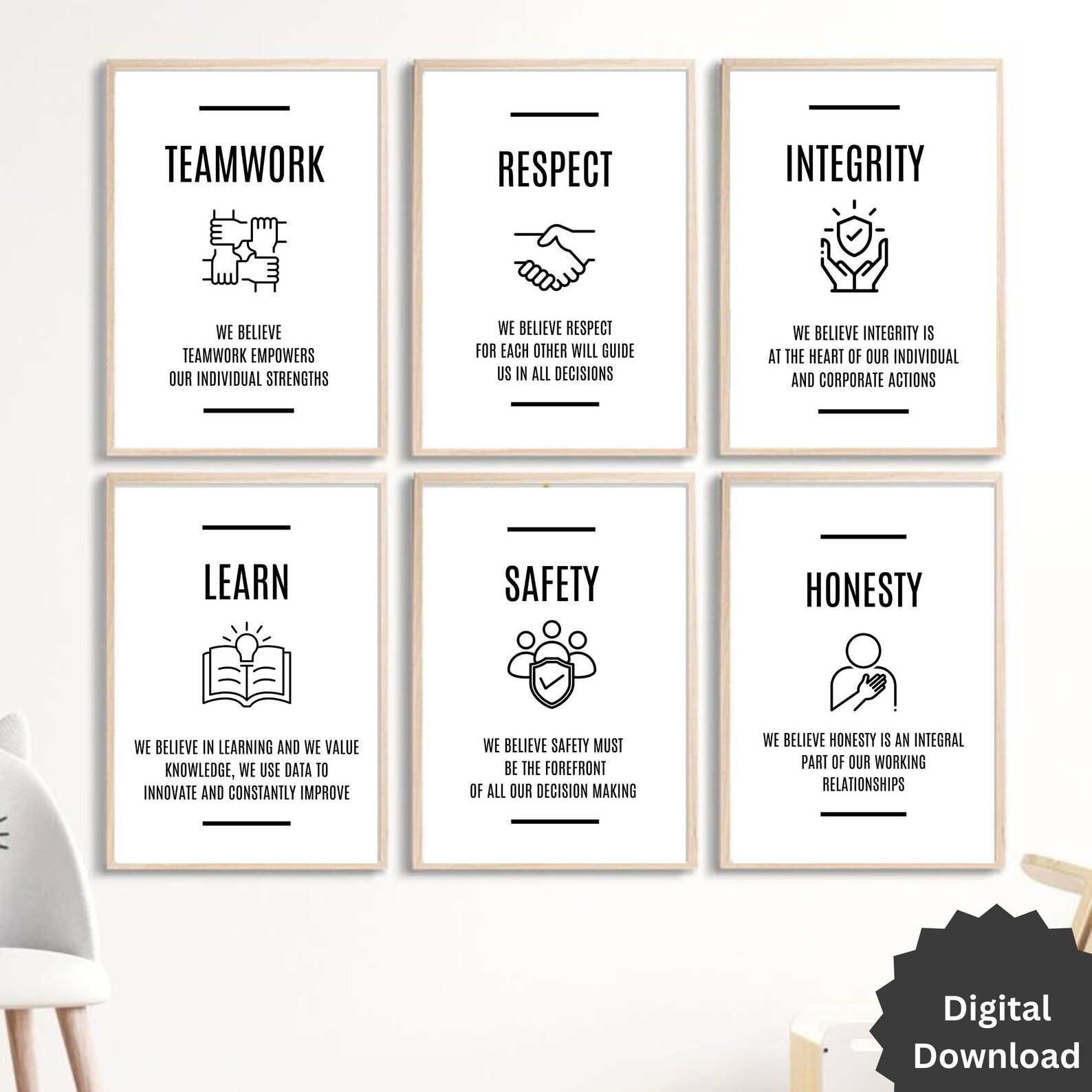 6 Company Core Values Inspirational Wall Art Canvas Print, Teamwork ...