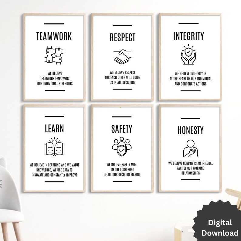6 Company Core Values Inspirational Wall Art Canvas Print, Teamwork ...