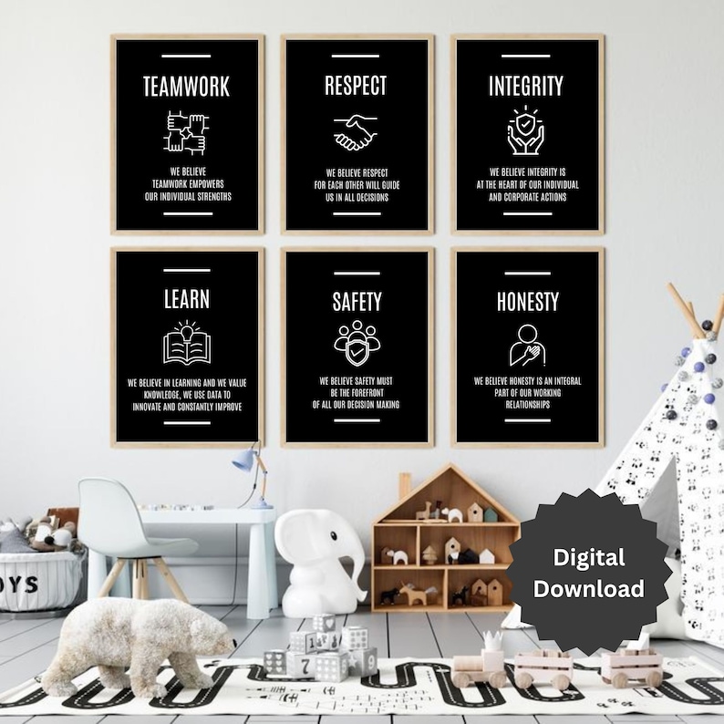 Company Core Values Wall Art Set – Teamwork, Respect, Integrity ...