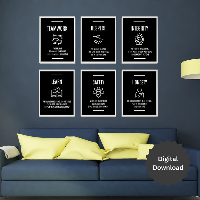 Company Core Values Wall Art Set – Teamwork, Respect, Integrity ...