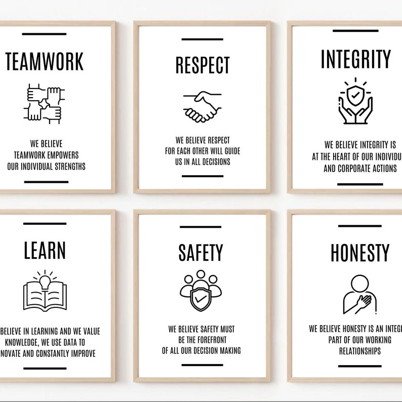 6 Company Core Values Inspirational Wall Art Canvas Print, Teamwork ...