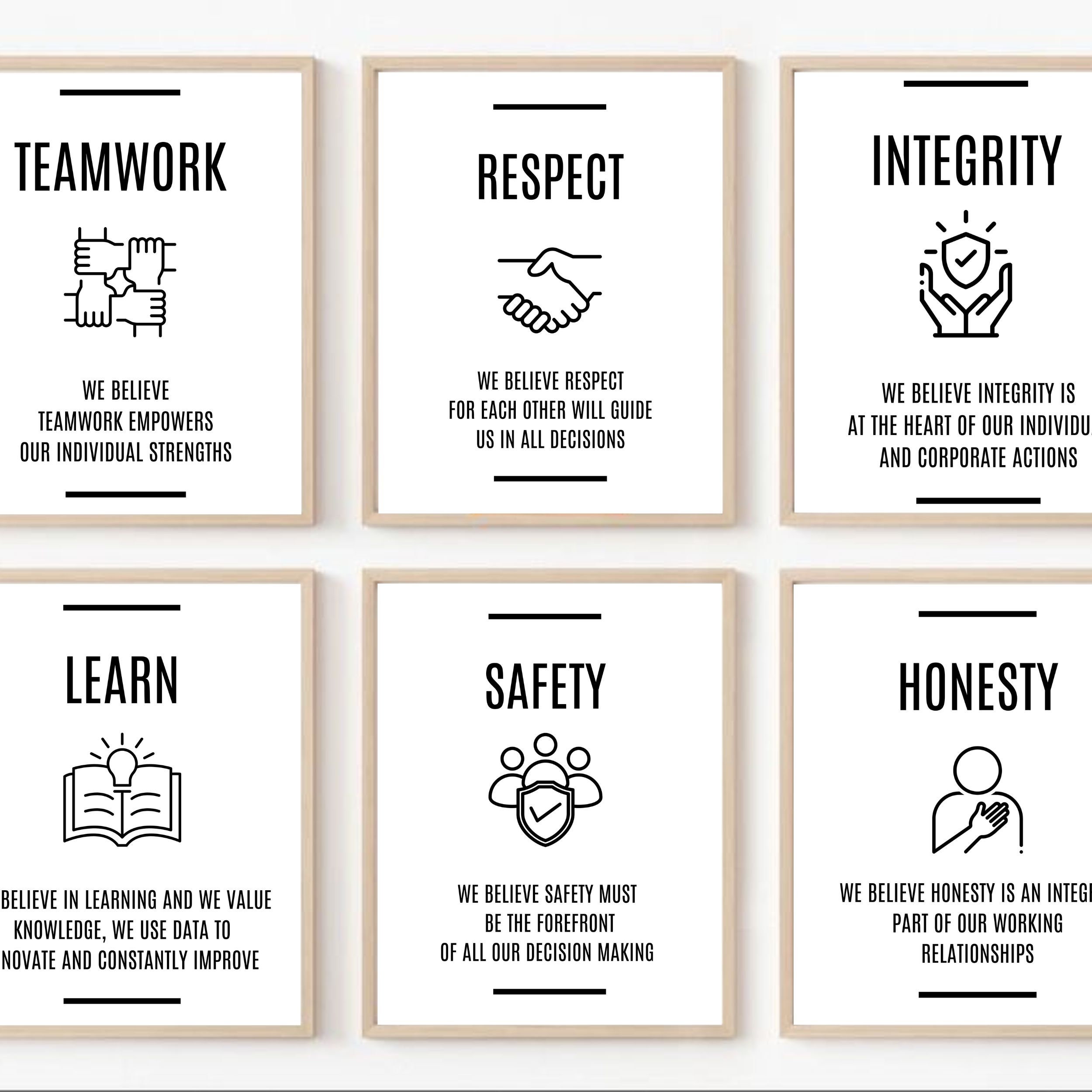 6 Company Core Values Inspirational Wall Art Canvas Print, Teamwork ...