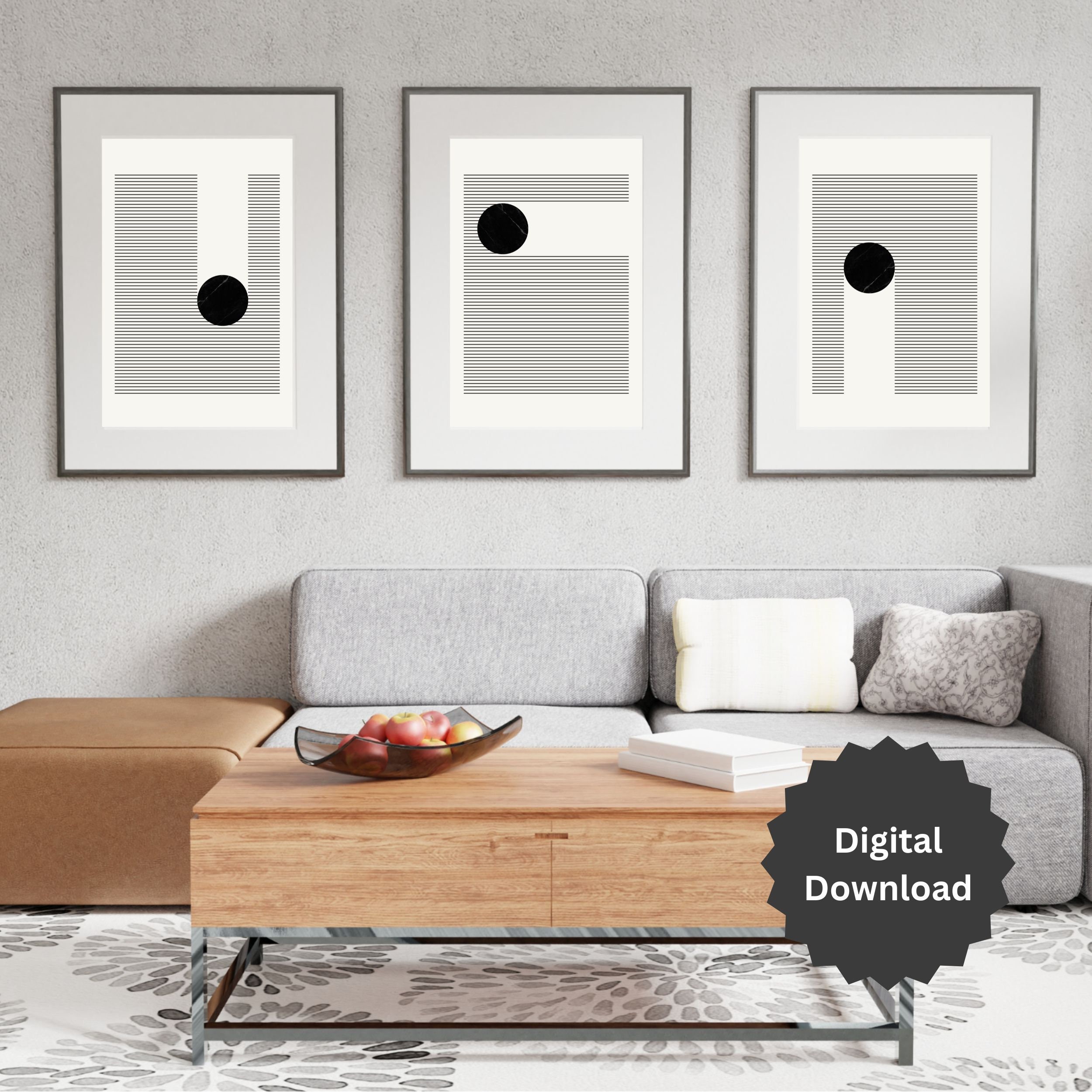 3 Piece Wall Art, Line Art Prints, Line Circle Wall Art Decor, Mid ...