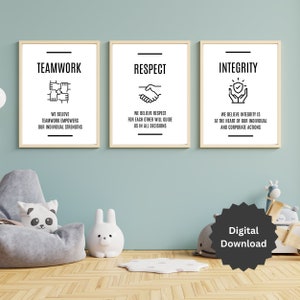 6 Company Core Values Inspirational Wall Art Canvas Print, Teamwork ...